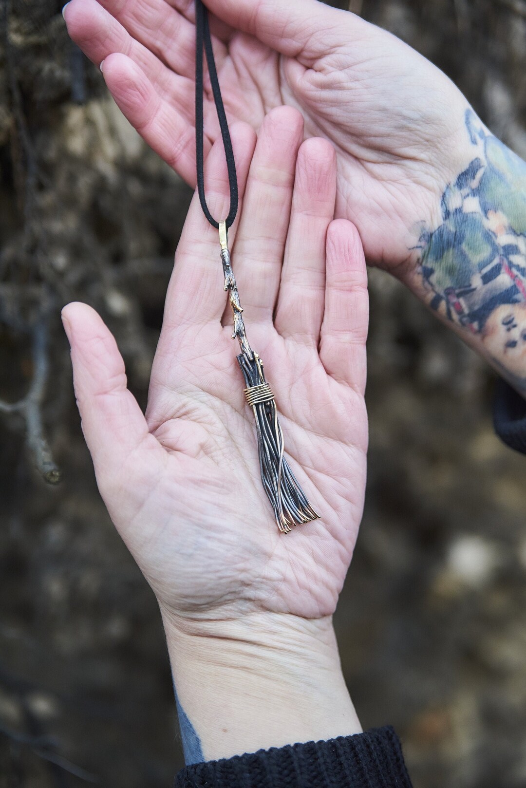 Witch Broom Pendant Necklace, Bronze and Brass, Witch Jewelry - Etsy