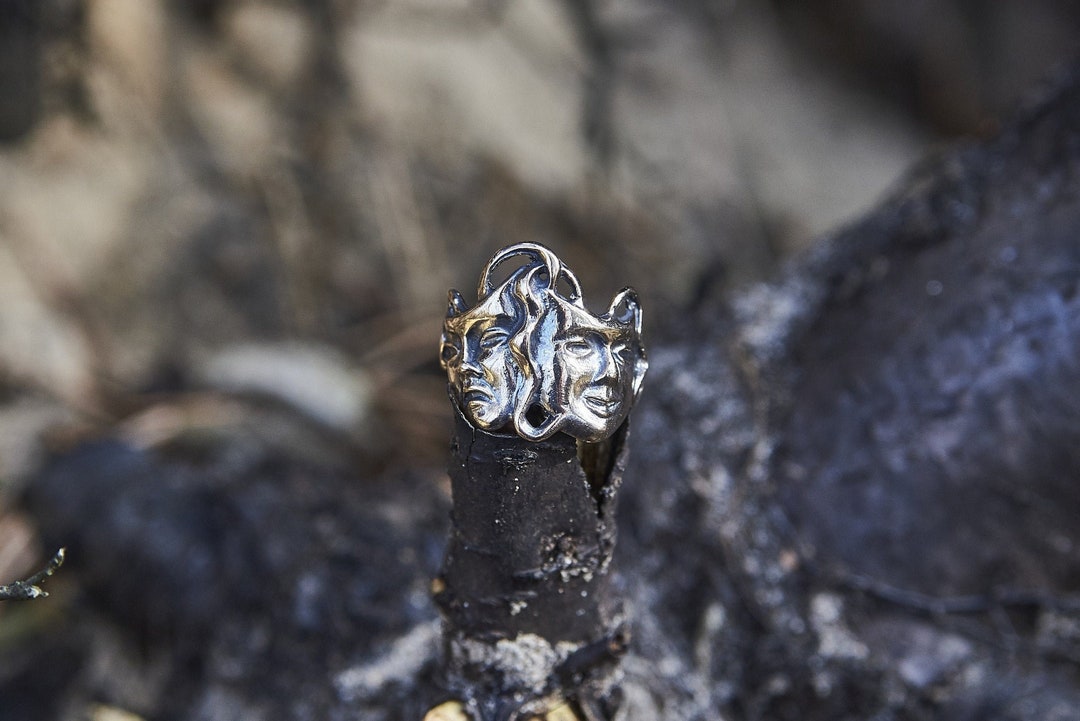 Two Mask Ring - Happy and Sad Masks. Greek Theater Sock and Buskin ...