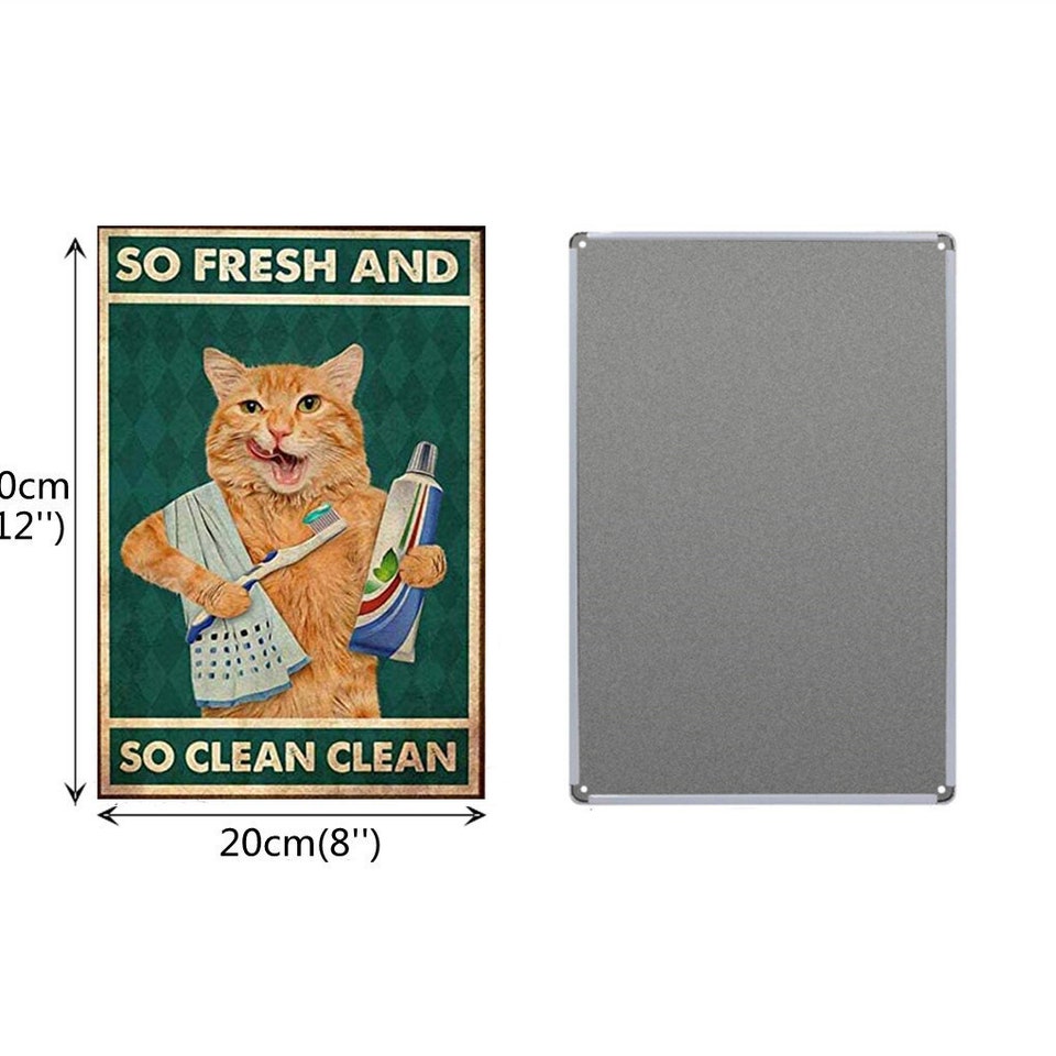 Cat Metal Tin Sign So Fresh And So Clean Clean Funny Orange Cat Metal ...