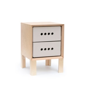 Modern Natural Wood Nightstand With 2 Blue Drawers, Scandinavian Night ...