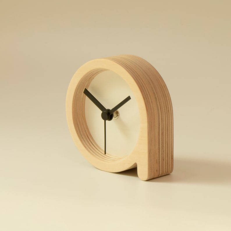 Small Minimalist Desk Clock With Natural Wood Body / Compact A! (white ...