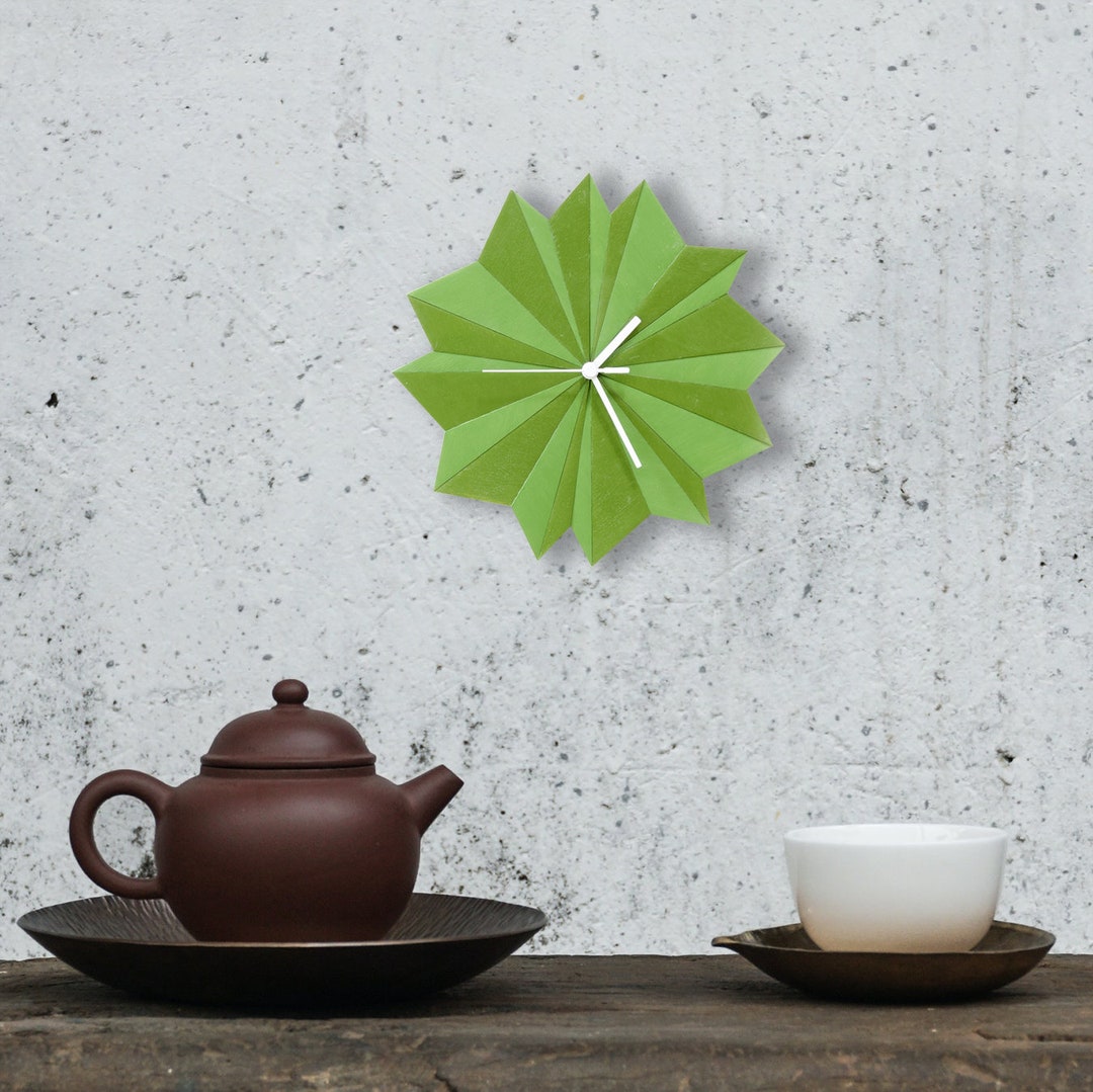 Origami Clock: Green Wall Clock Japandi Unusual Wood Clock - Etsy