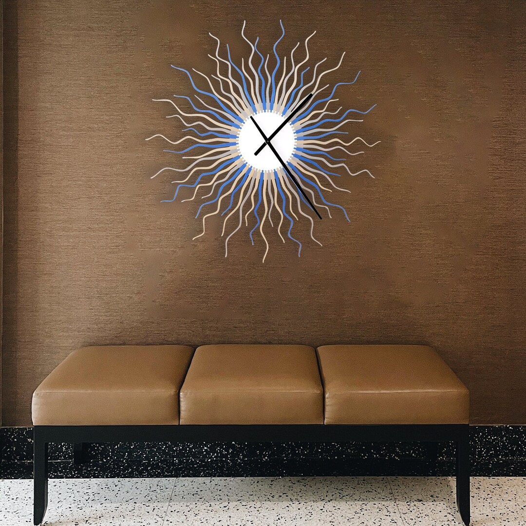 Unique Sunburst Wall Clock in Shades of Ice Medusa Arctic - Etsy