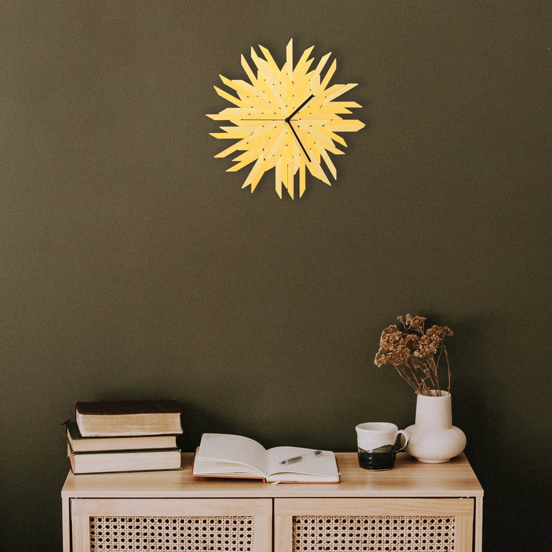 Unique Wood Wall Clock: Organic Wall Clock in Shades of Gold and Yellow ...