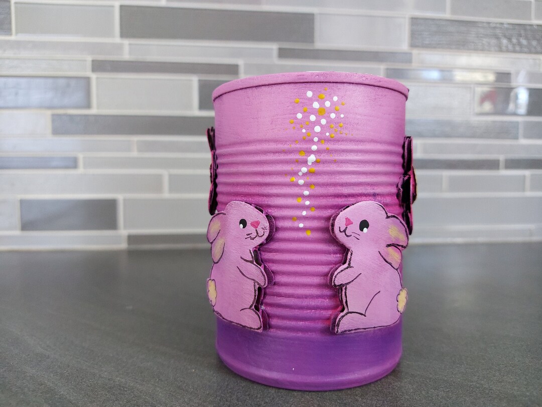 Handmade Violet Bunny Pen Holder: Upcycled Tin Can Decor - Etsy