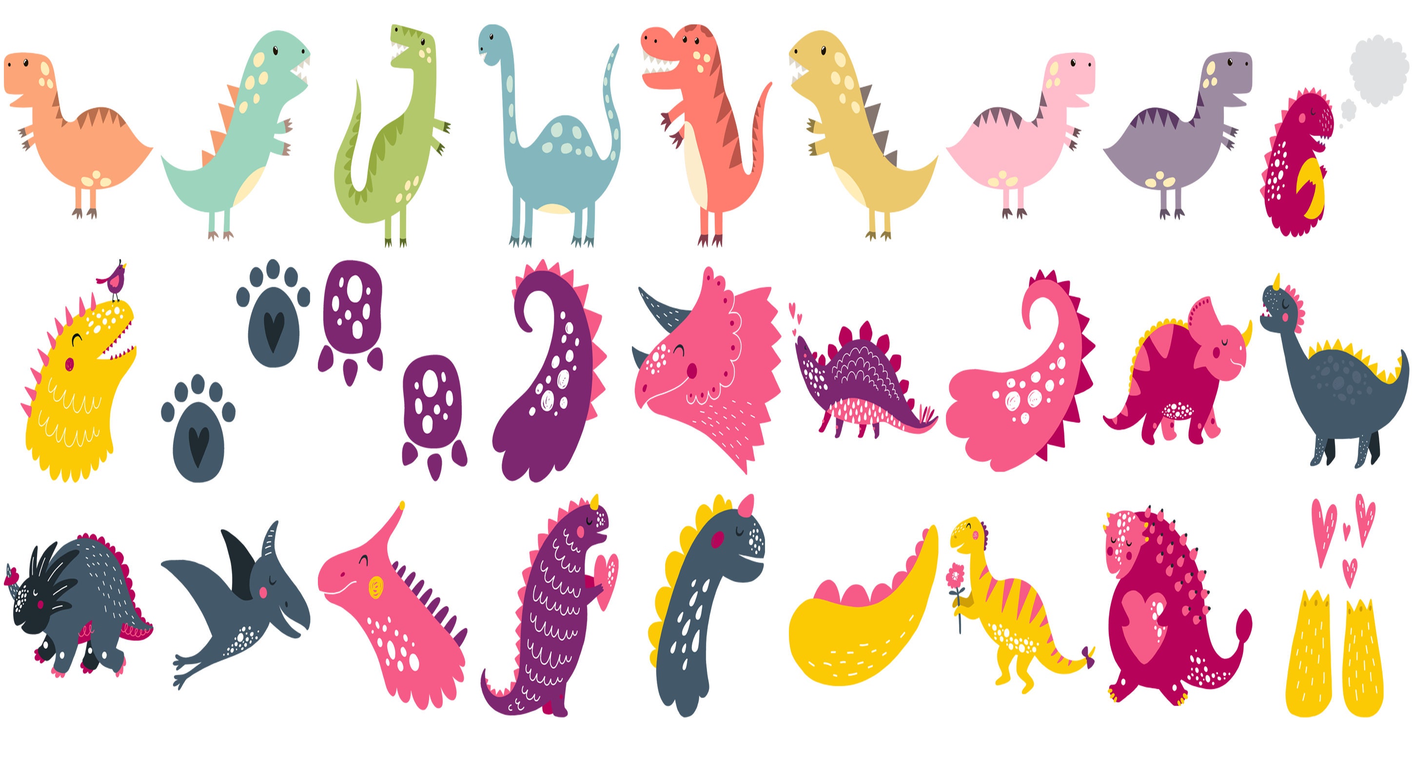 40+ Digital PNG Bundle, Cute Cartoon Dinosaur SVG Bundle, PNG for ...