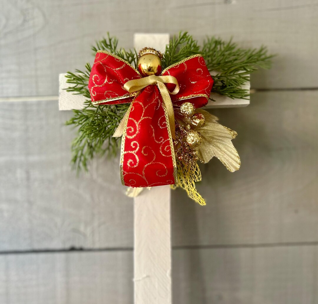 Christmas Grave Decoration, Holiday Cemetery Cross, Roadside Memorial ...