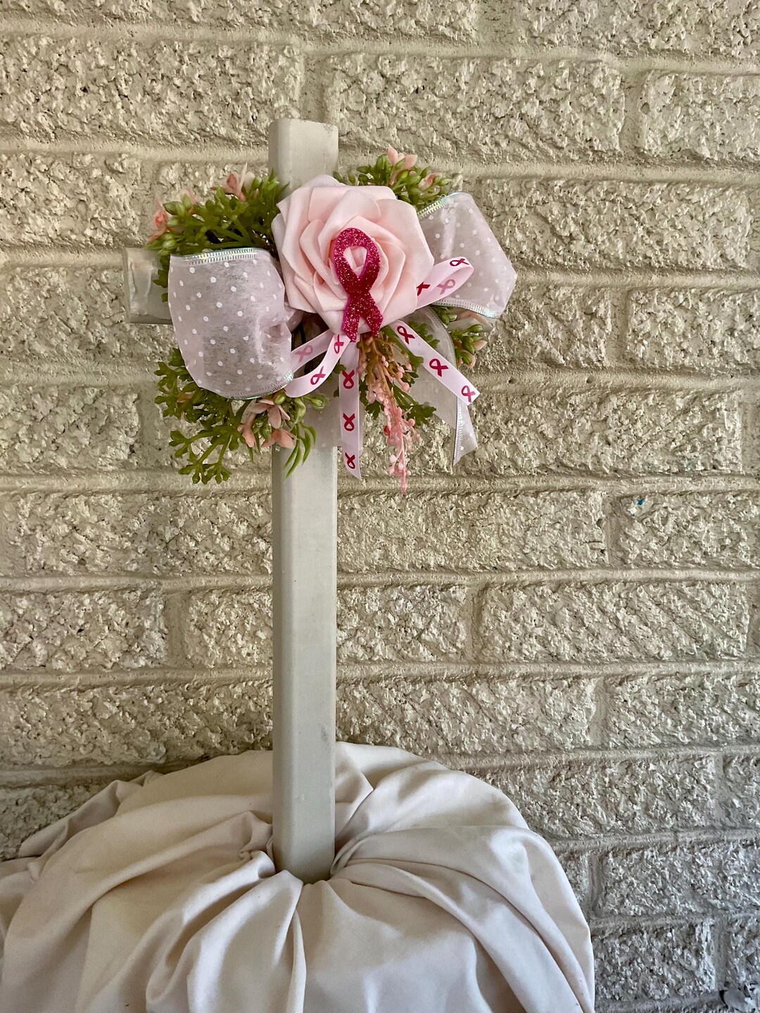Cemetery Breast Cancer Ribbon Cross, Pink Ribbon Memorial Decoration ...