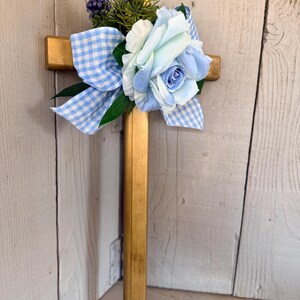 Gold Cemetery Cross With Blue Rose & Gingham Ribbon - Etsy