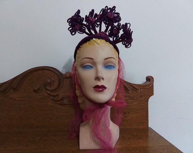 Vintage Hat / 1940's / Fascinator / Cap / Calotte / Purple & Pink Tones ...