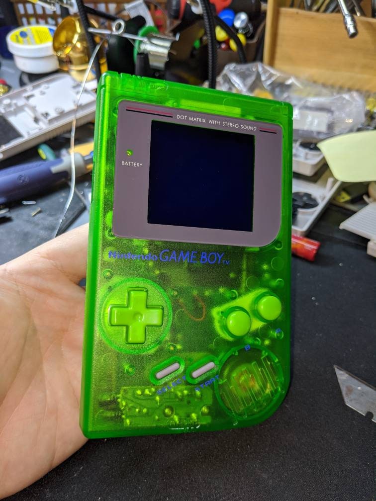 Customized/modded Clear Green Game Boy DMG-001 With Biverted White Back ...