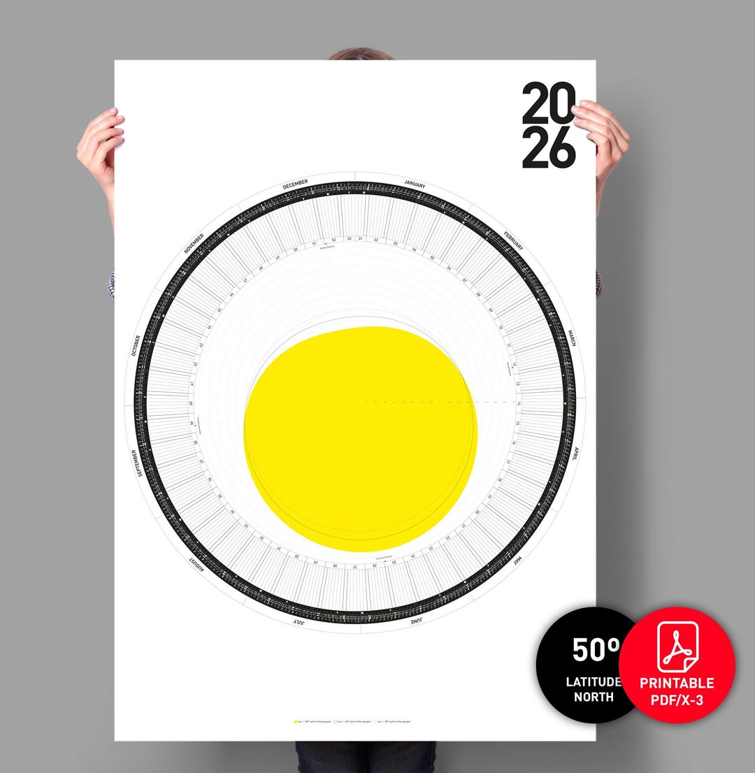 The Circular Calendar 2026 – 50º – North – Printable PDF - Etsy