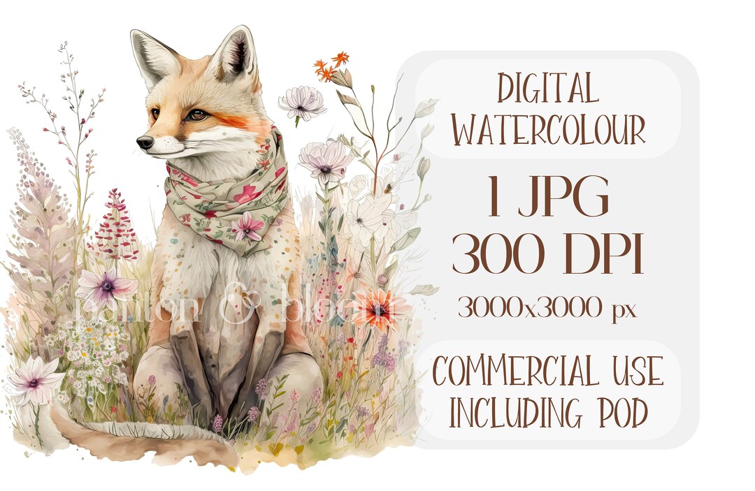 Woodland Fox Clip Art JPG Digital Watercolour Clip Art JPG - Etsy