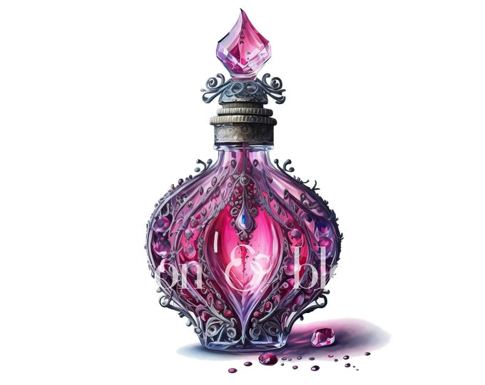 Set of 7 Fantasy Magic Potion Bottles JPG Watercolor Illustration ...