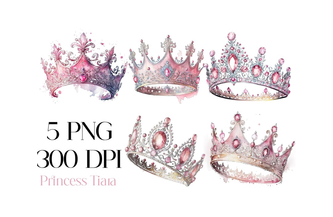 Watercolor Pink Tiara Crown Clipart Png Princess Birthday and - Etsy