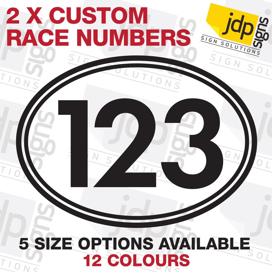 2 X Custom Oval Race Numbers Vinyl Stickers Motocross Kart Decals Mx ...