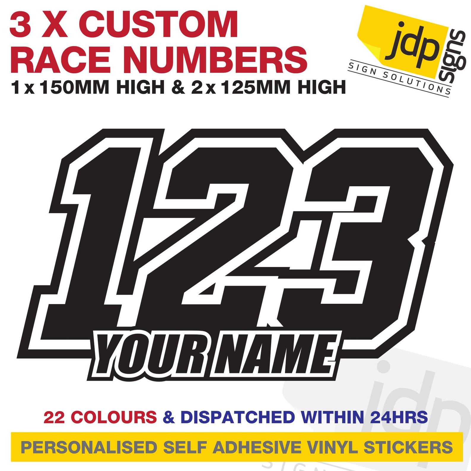 3 X Custom Race Numbers and Name Stickers Motocross Kart Decals Mx Dirt ...