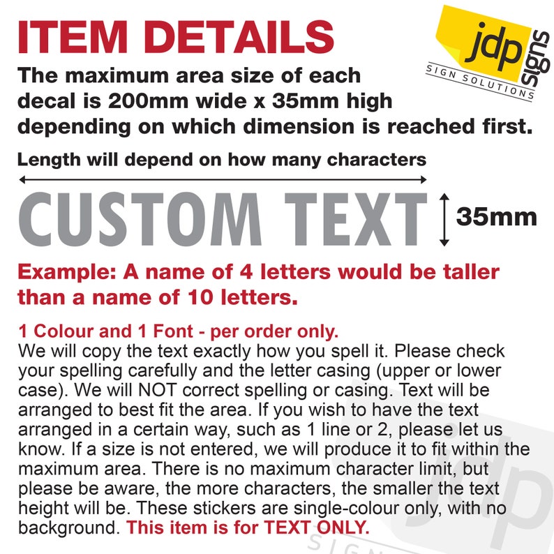 X2 Personalised Guitar Custom Name Text Vinyl Sticker Transfer Decal up ...