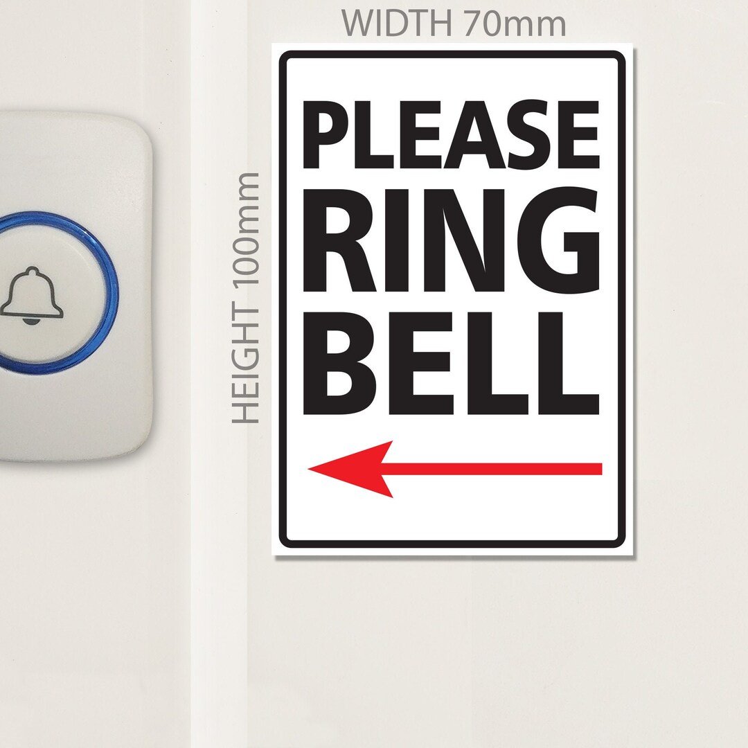 Small Please Ring Bell Left Arrow Pointing External 3mm Rigid PVC Sign ...