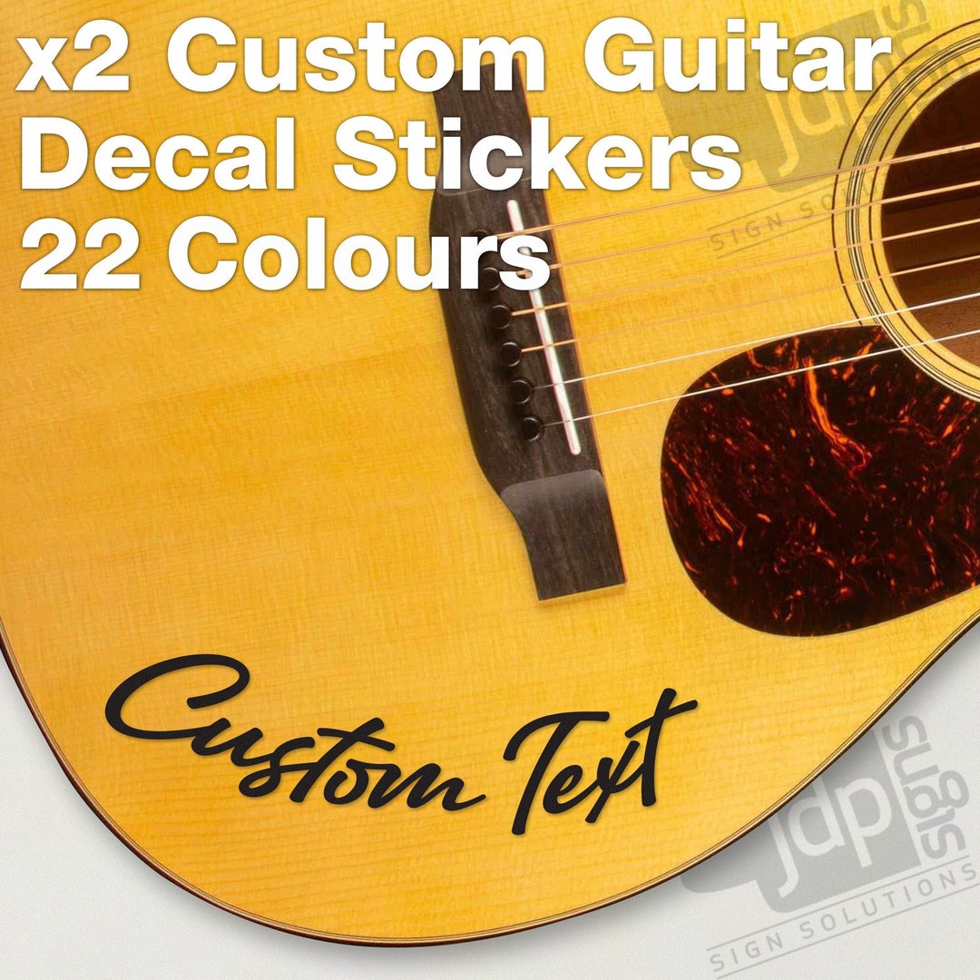 X2 Curved Personalised Guitar Custom Name Text Vinyl Sticker Transfer ...
