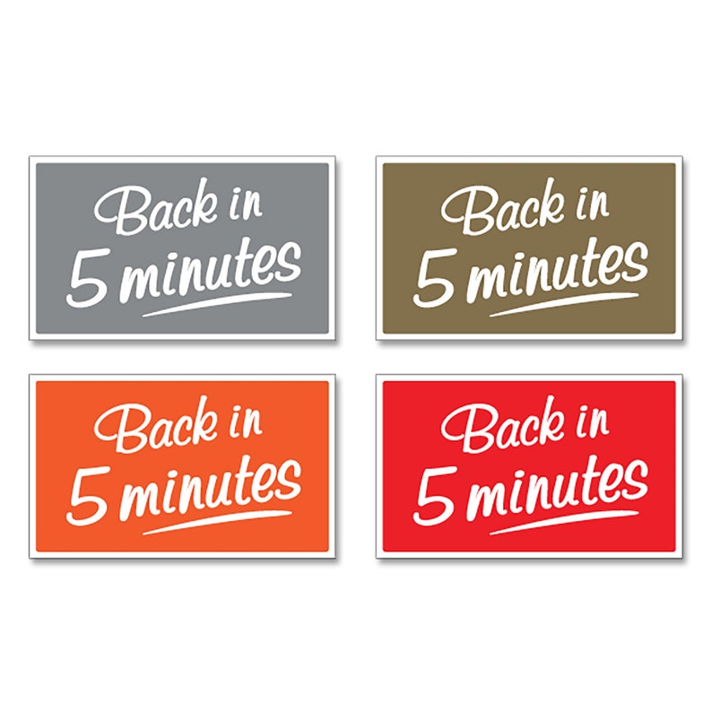 Back in 5 Minutes 3mm Rigid Hanging 120mm X 200mm Sign, Shop Window ...