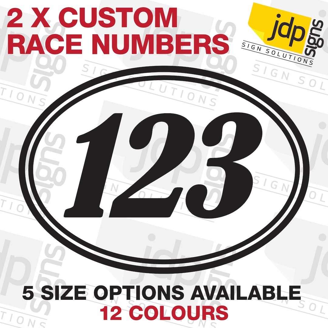 2 X Custom Oval Race Numbers Vinyl Stickers Motocross Kart Decals Mx ...