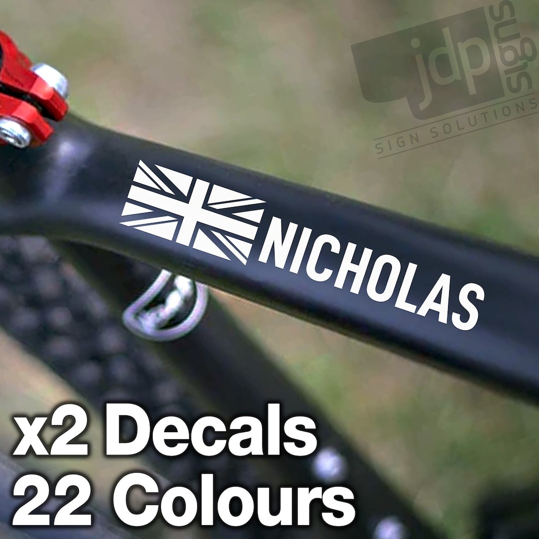 X2 Personalised United Kingdom Union Jack England Flag Bike Frame Name ...
