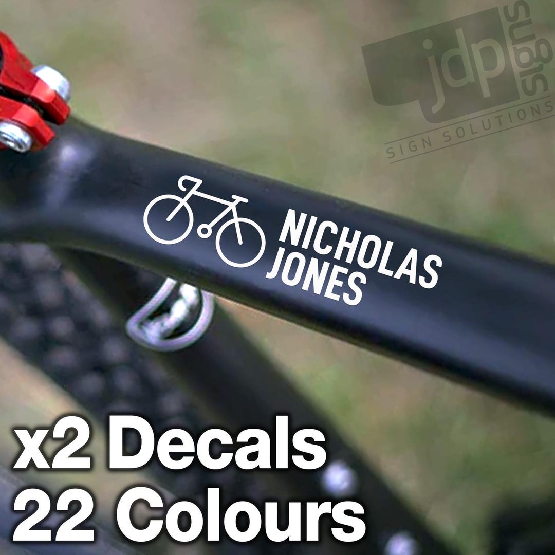 X2 Personalised Bike Icon Frame Name Stickers Vinyl Decal Cycle Helmet ...