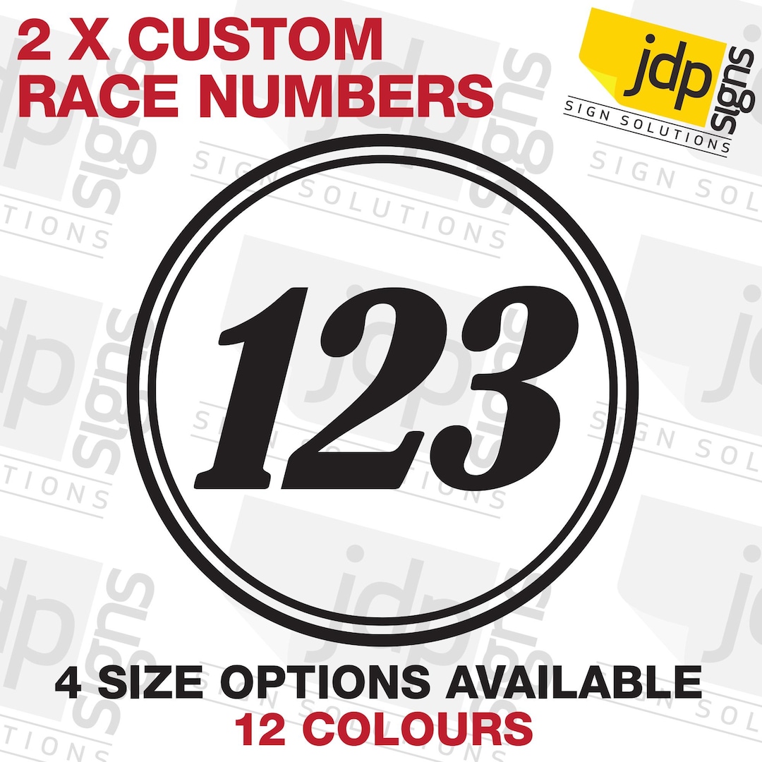 2 X Custom Round Race Numbers Vinyl Stickers Motocross Kart Decals Mx ...