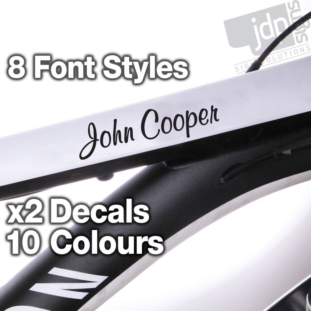 X2 Personalised Bike Frame Name Stickers Vinyl Decal Cycle Helmet 10 ...