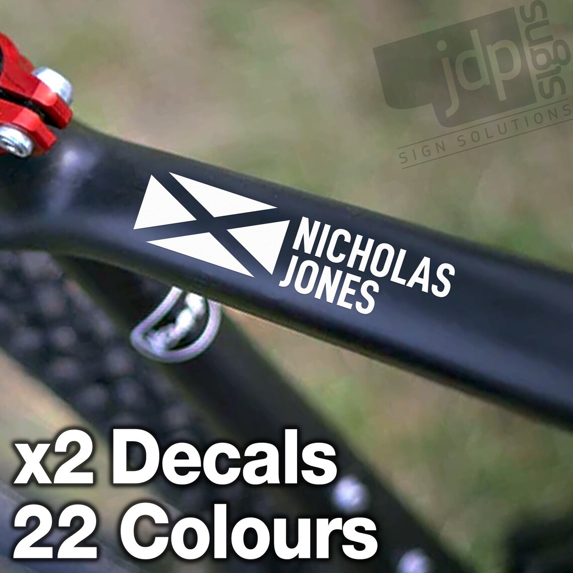 X2 Personalised Scottish Flag Bike Frame Name Stickers Vinyl Decal ...