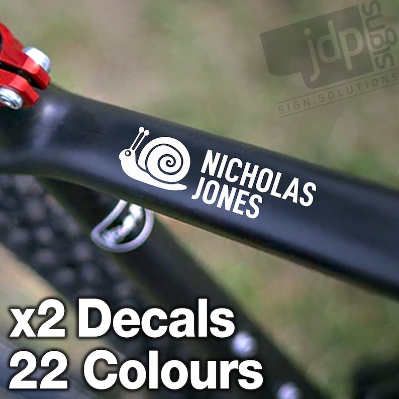 X2 Personalised Slow Snail Bike Frame Name Stickers Vinyl Decal Cycle ...