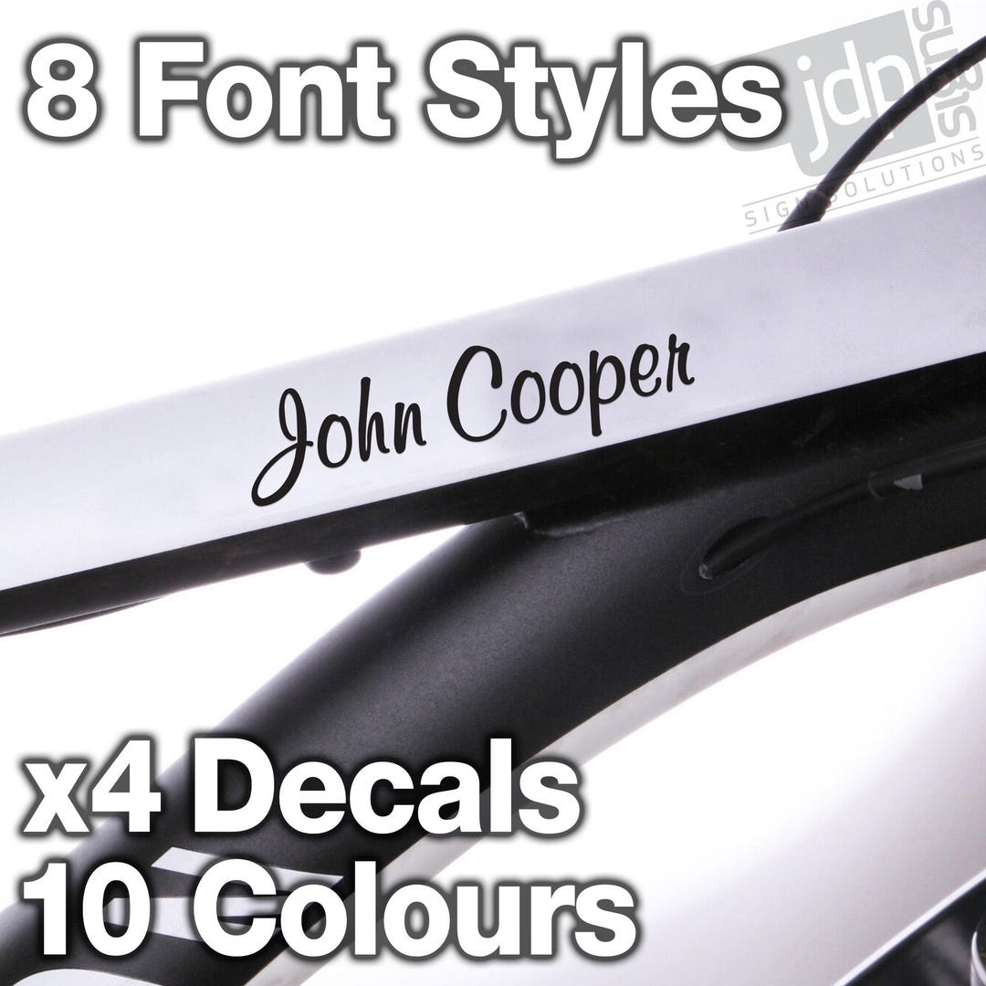 X4 Personalised Bike Frame Name Stickers Vinyl Decal Cycle Helmet - 10 ...