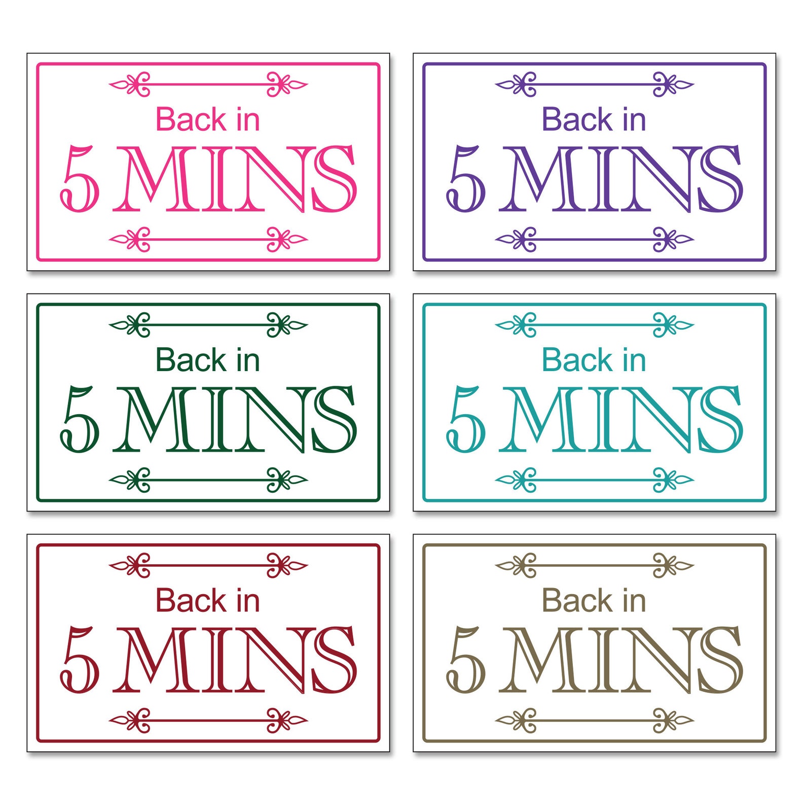 Back in 5 Mins 3mm Rigid 120mm X 200mm Sign 5 Minutes Shop - Etsy UK