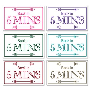 Back in 5 Mins 3mm Rigid 120mm X 200mm Sign, 5 Minutes, Shop Window ...