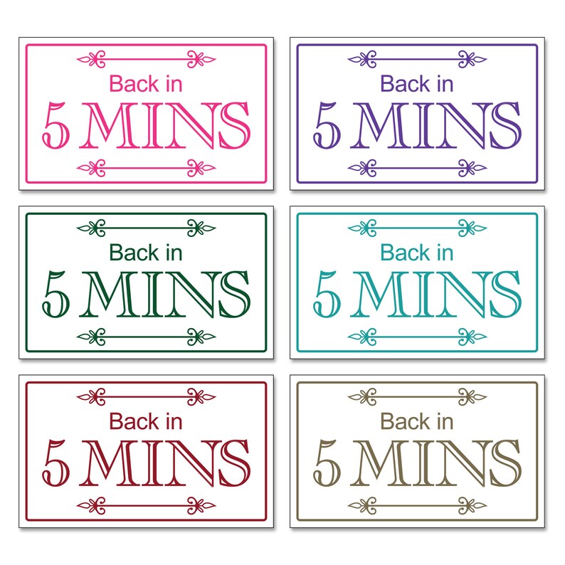 Back in 5 Mins 3mm Rigid 120mm X 200mm Sign 5 Minutes Shop - Etsy UK