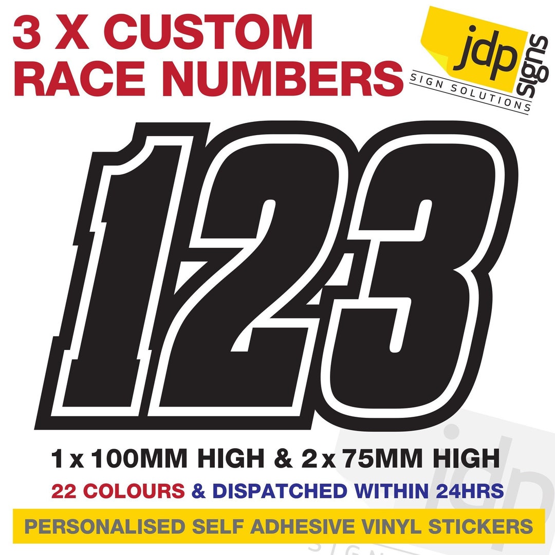 3 X Custom Race Numbers Vinyl Stickers Motocross Kart Decals Mx Dirt ...