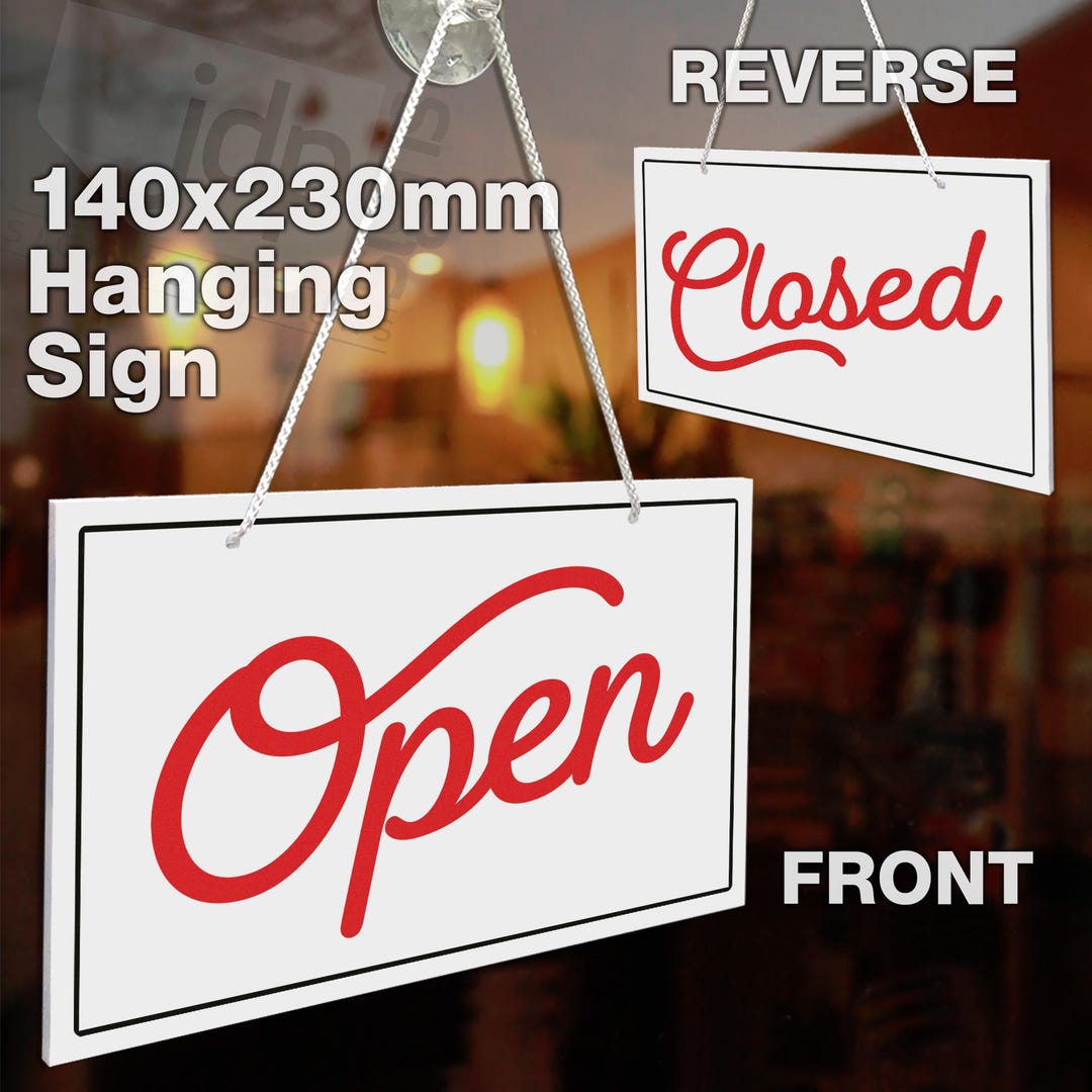Open Closed 3mm Rigid PVC White Shop Door Window Sign With Suction Cup ...