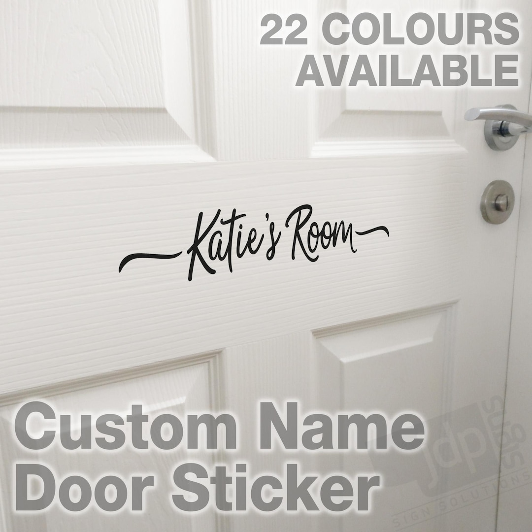 Custom Name Bedroom Vinyl Door Sticker Decal - 22 Colours Available ...