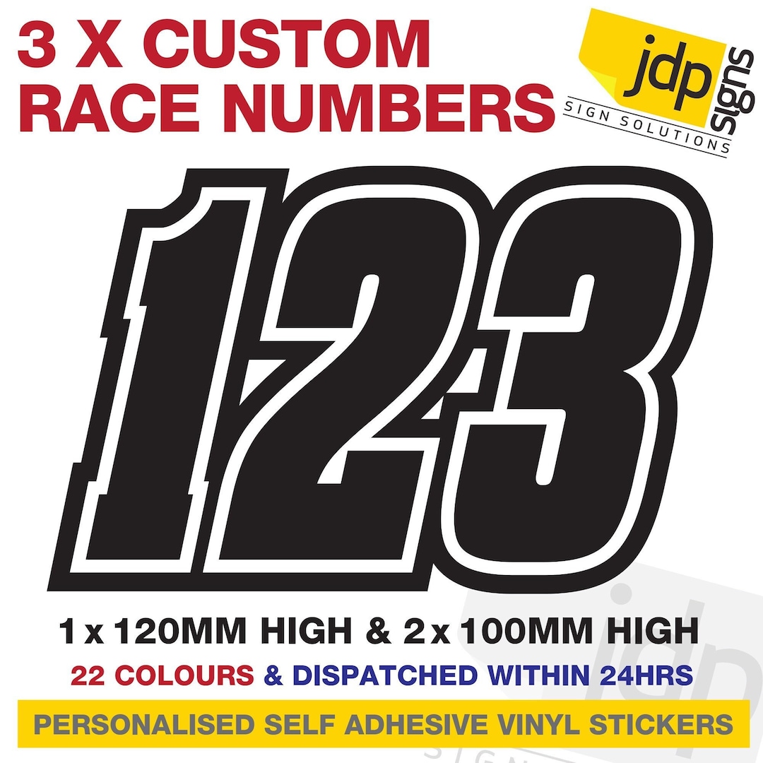 3 X Custom Race Numbers Vinyl Stickers Motocross Kart Decals Mx Dirt ...