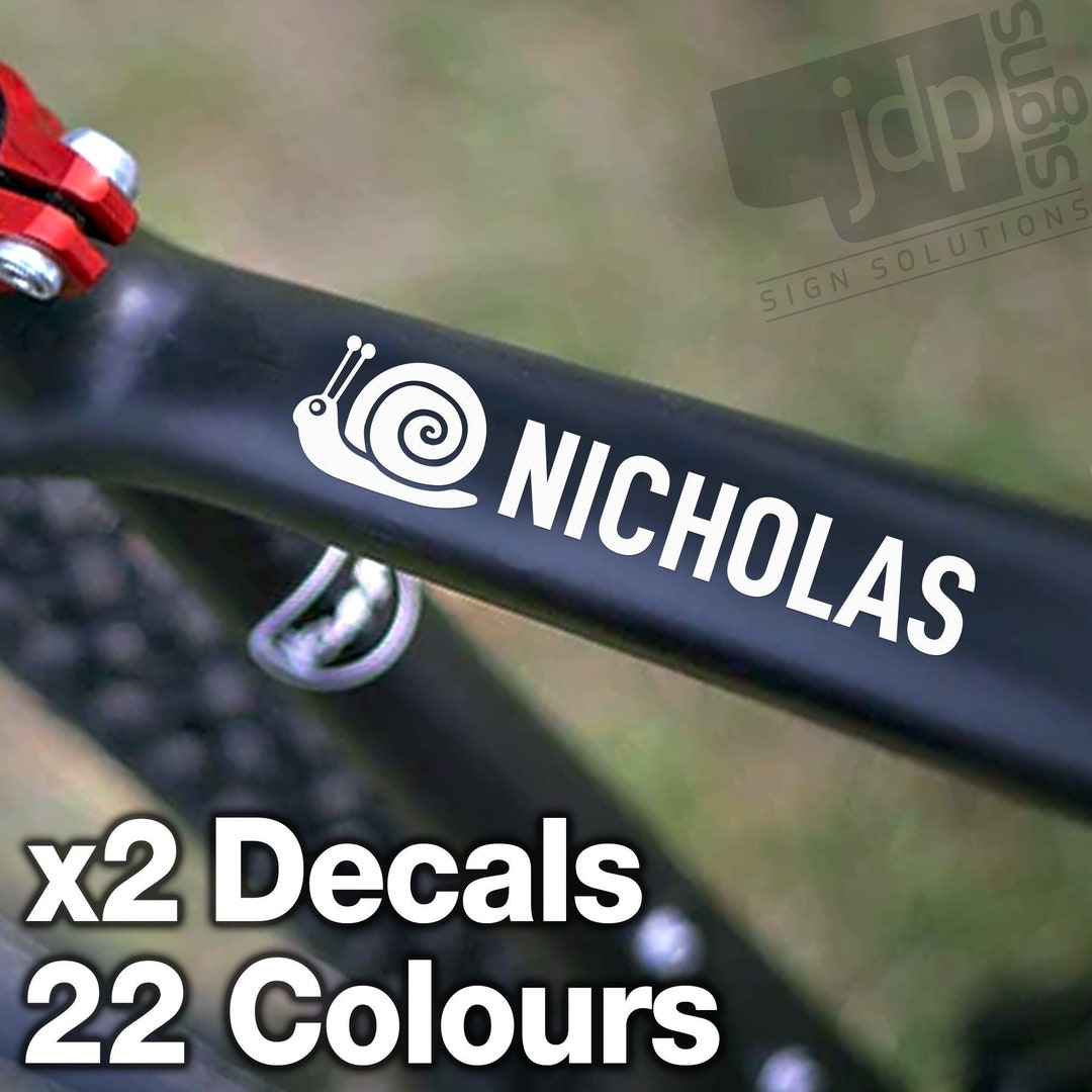 X2 Personalised Slow Snail Bike Frame Name Stickers Vinyl Decal Cycle ...