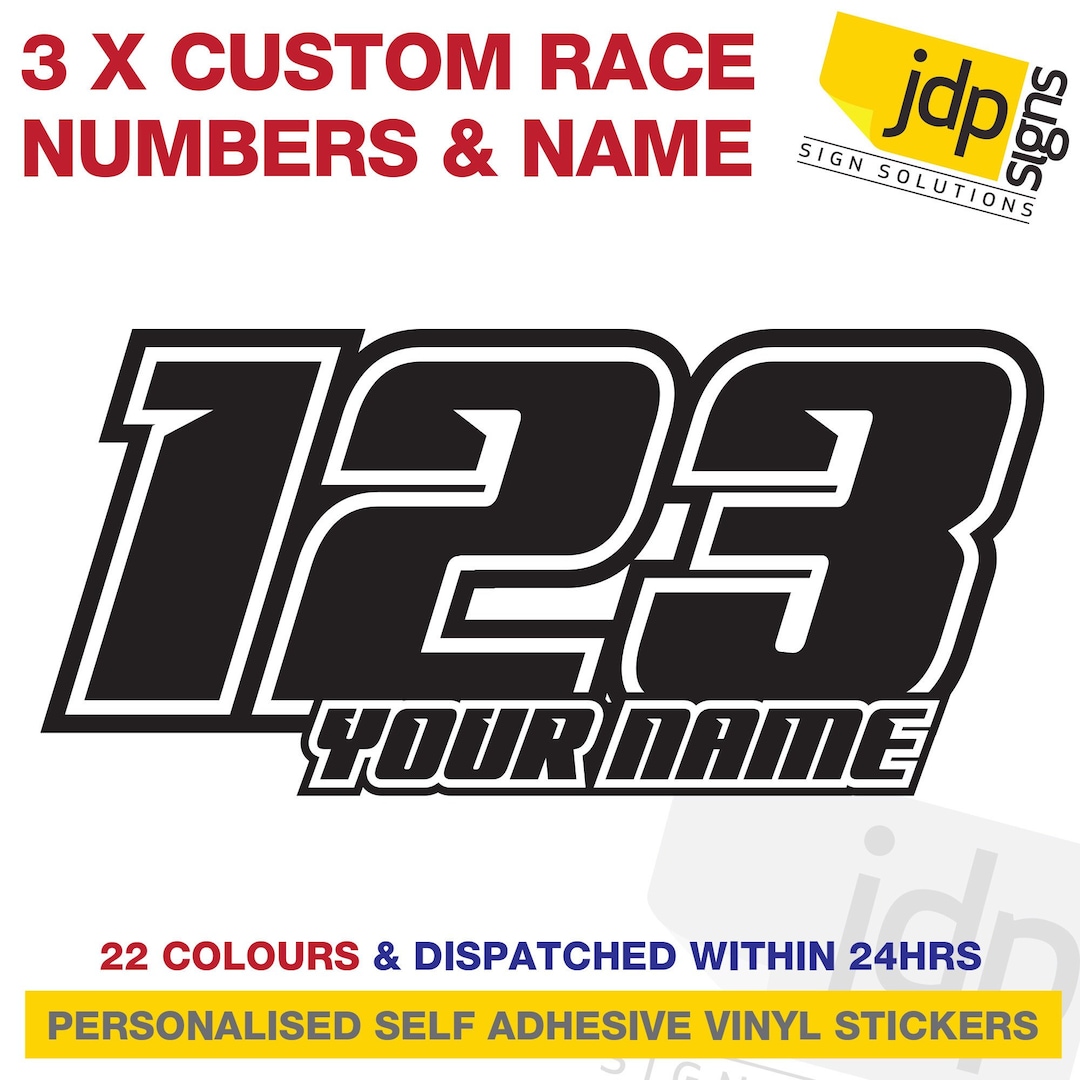3 X Custom Race Numbers and Name Stickers Motocross Kart Decals Mx Dirt ...