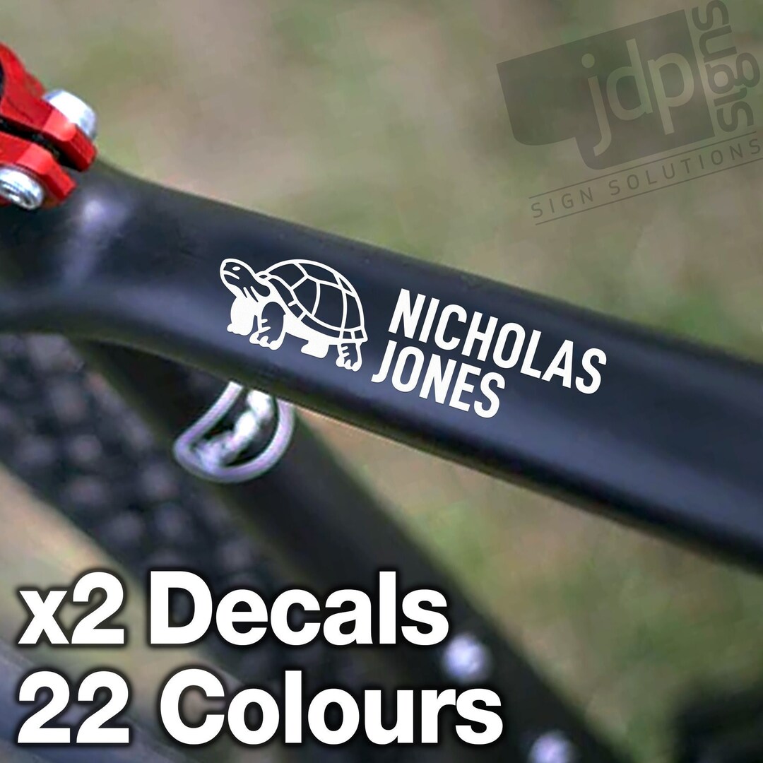 X2 Personalised Tortoise Turtle Bike Frame Name Stickers Vinyl Decal ...