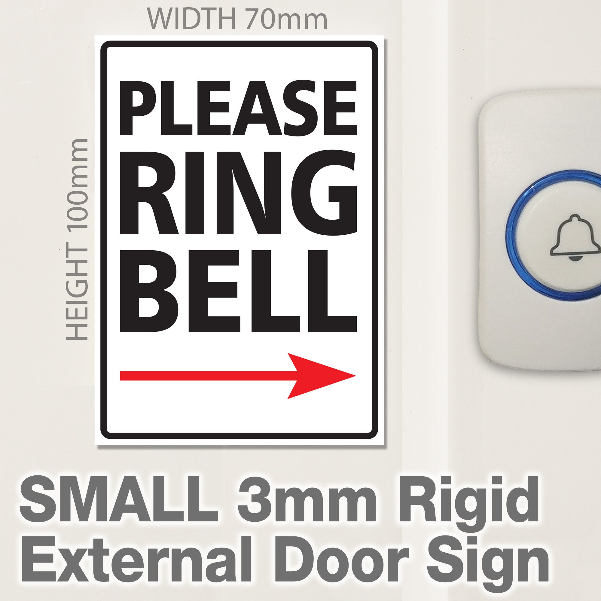 Small Please Ring Bell - Right Arrow Pointing - External 3mm Rigid PVC ...