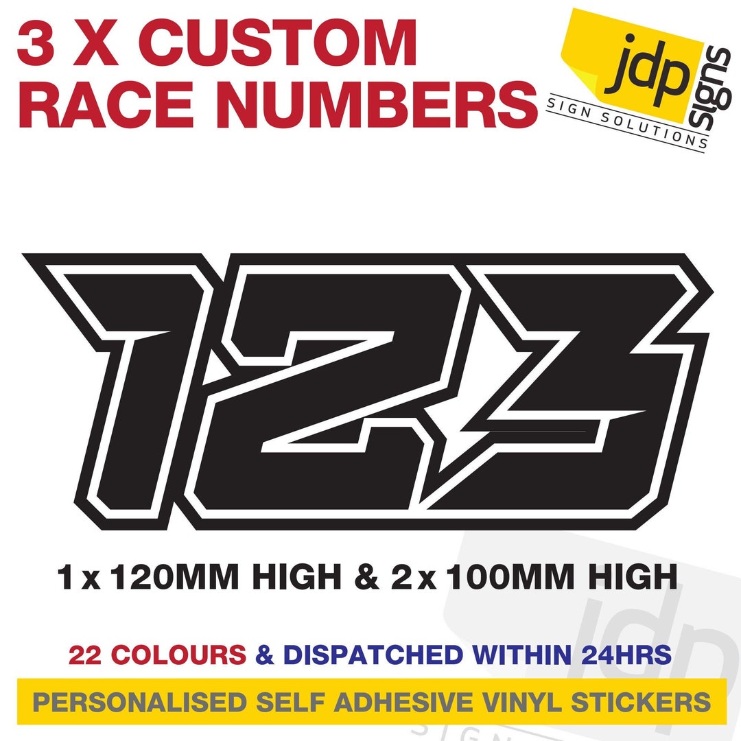 3 X Custom Race Numbers and Name Stickers Motocross Kart Decals Mx Dirt ...