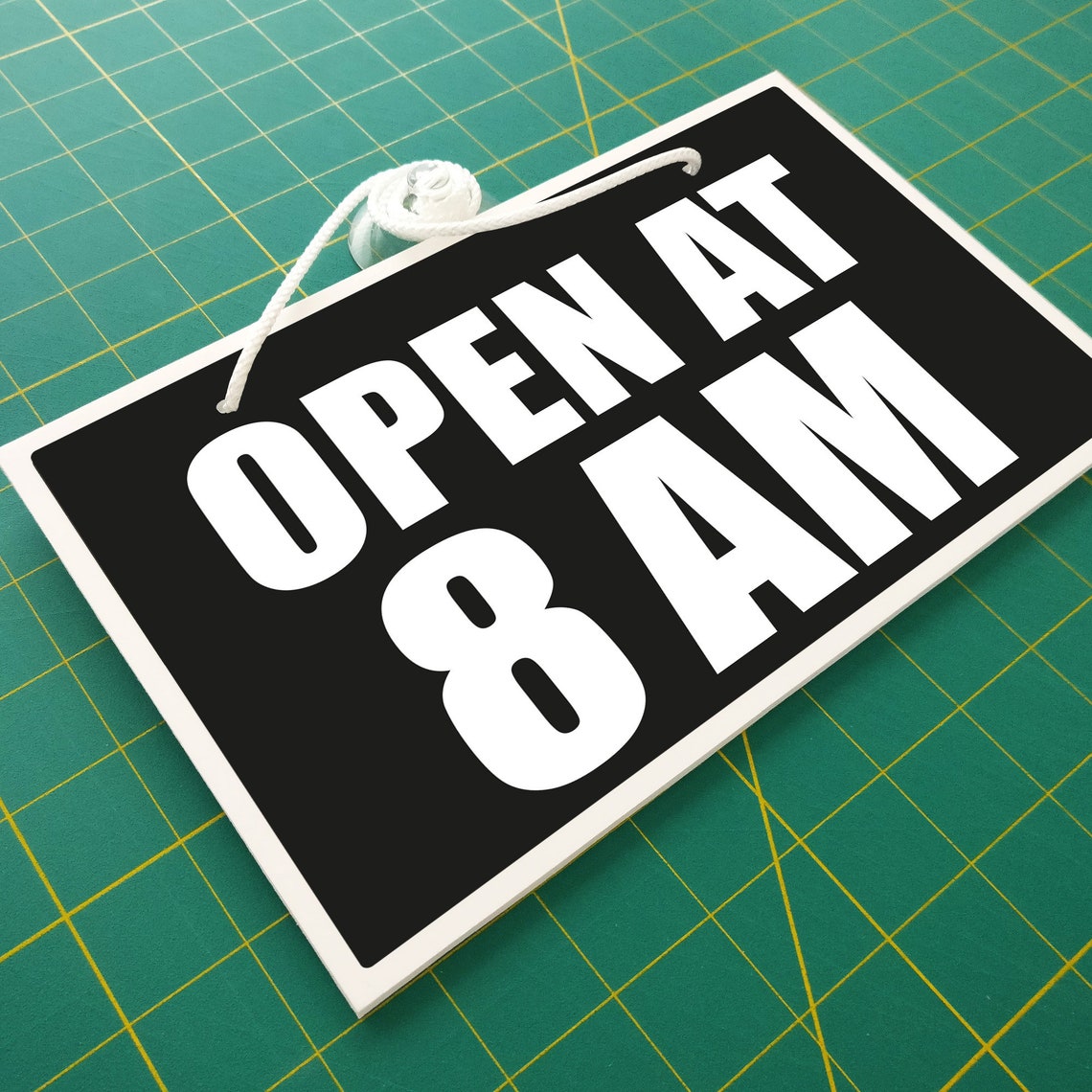 Open at 8AM 3mm Rigid 120mm X 200mm Sign, Shop Window Door - 21 Colours ...