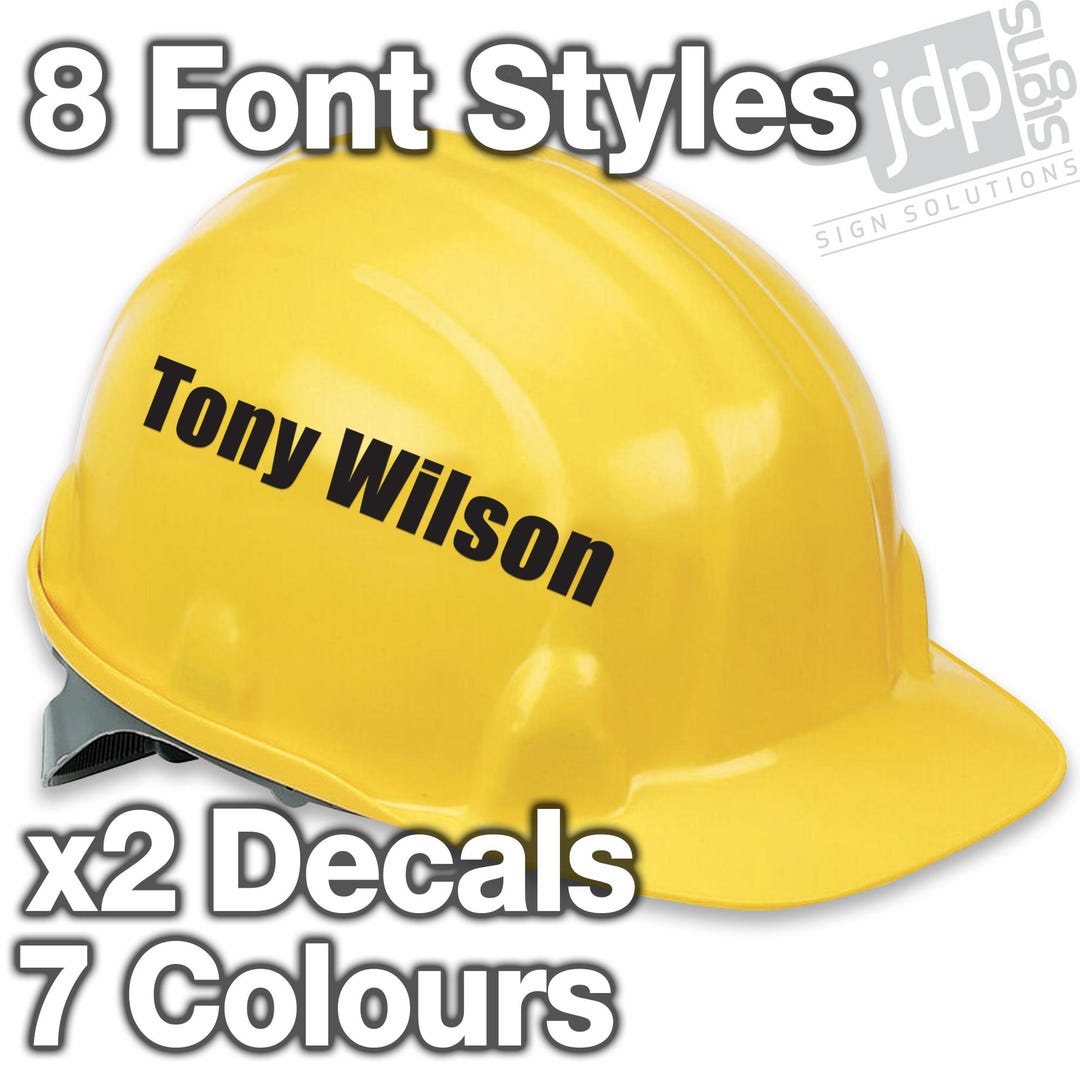 X2 Personalised Hard Hat Name Stickers Vinyl Decals - 7 Colours ...