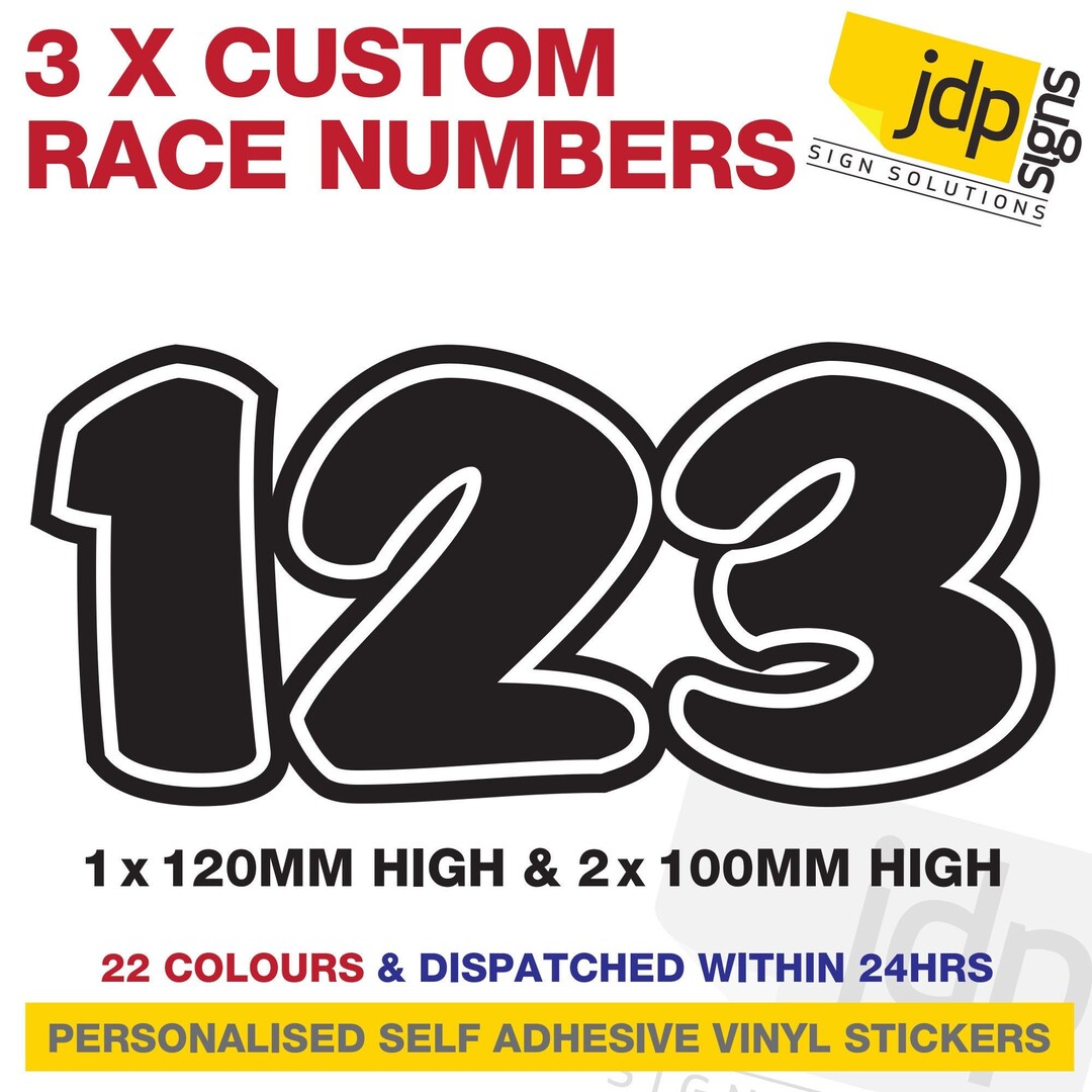 3 X Custom Race Numbers and Name Stickers Motocross Kart Decals Mx Dirt ...