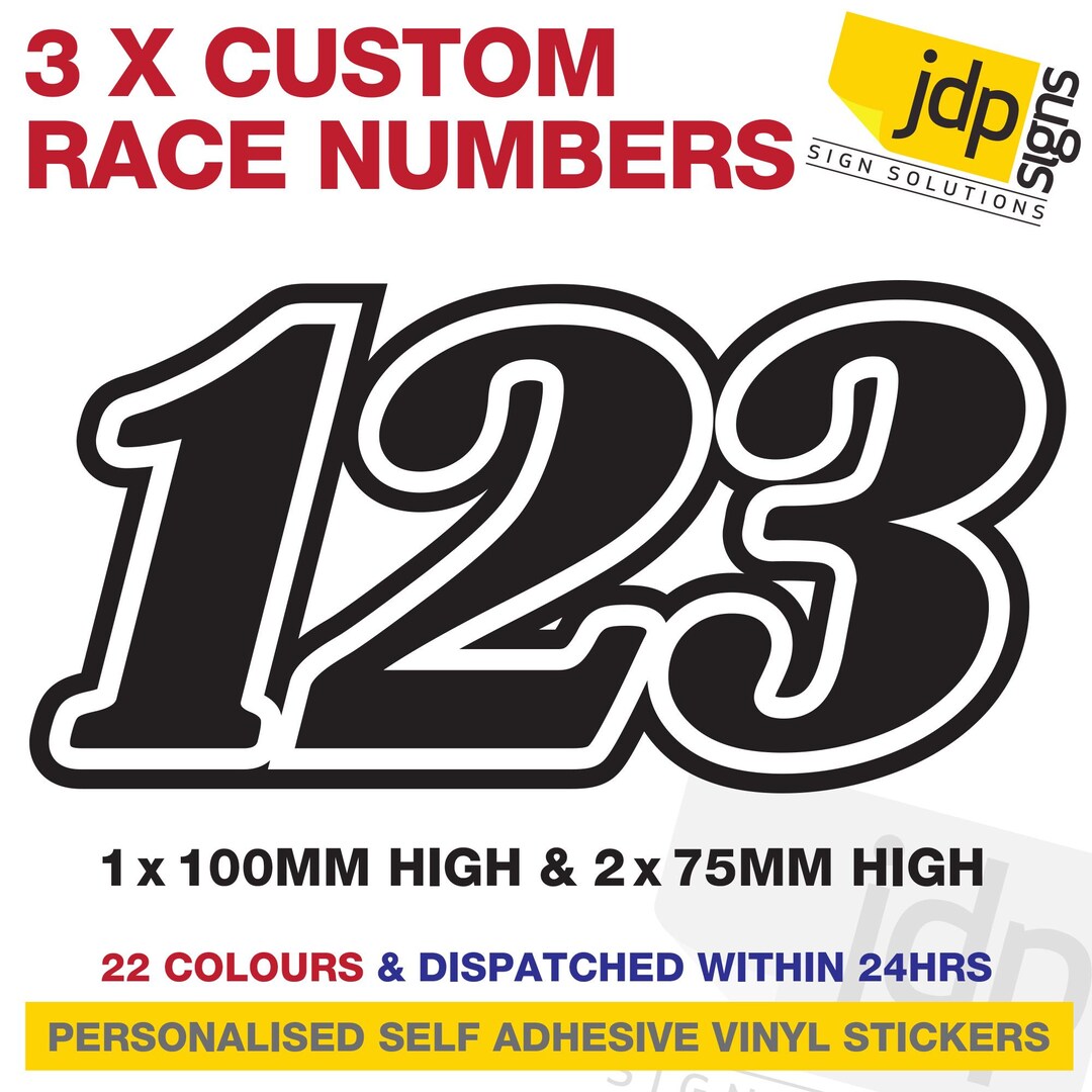 3 X Custom Race Numbers Vinyl Stickers Motocross Kart Decals Mx Dirt ...