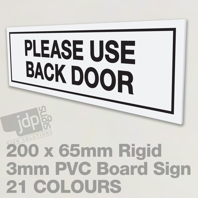 Please Use Back Door 3mm Rigid PVC Board Sign 21 Colours - Etsy